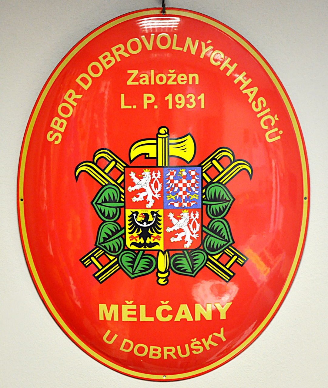 Smaltovaný hasičský ovál se znakem a názvem sboru | Alerion